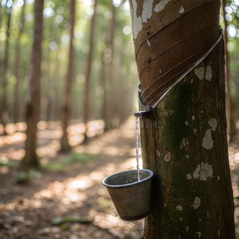 Rubber Tree Sap Collection In A Tropical Forest Stock Illustration Illustration Of Leaf