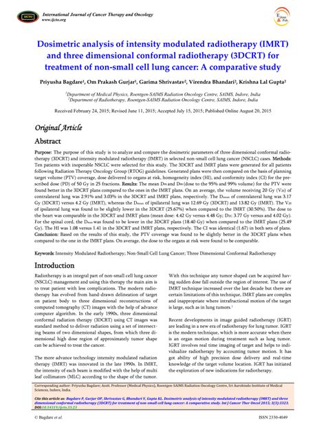 Pdf Dosimetric Analysis Of Intensity Modulated Radiotherapy Imrt And Three Dimensional