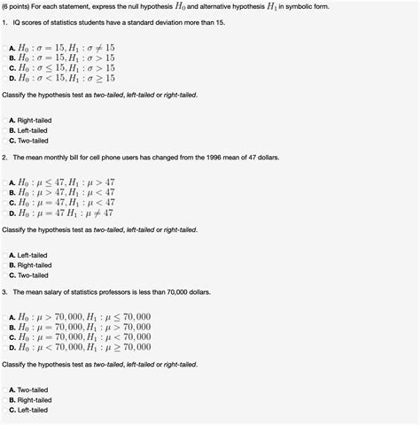 Solved Points For Each Statement Express The Null Chegg Com