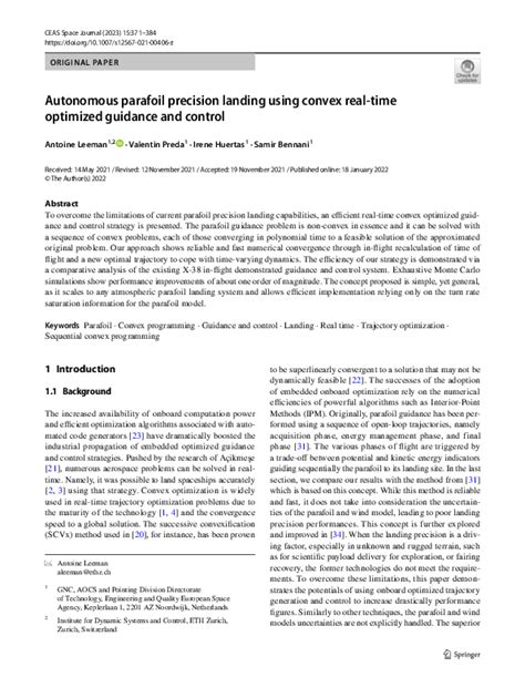 pdf autonomous parafoil precision landing using convex real time