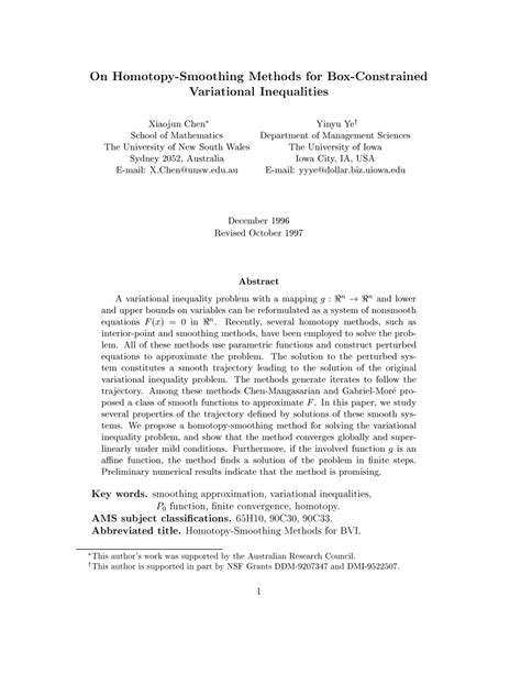 Pdf On Homotopy Smoothing Methods For Box Constrained Variational