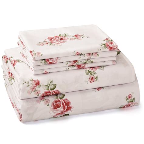 Bysure King Sheet Set 6 Pieces Pink Rose Floral Cottage Core