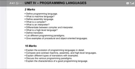Unit Iv Programming Languages 2 Marks Define Programming Language Wha