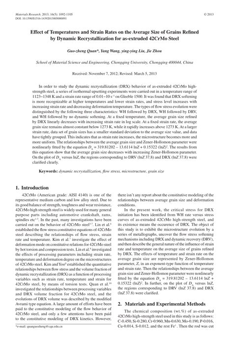Pdf Effect Of Temperatures And Strain Rates On The Average Size Of Grains Refined By Dynamic