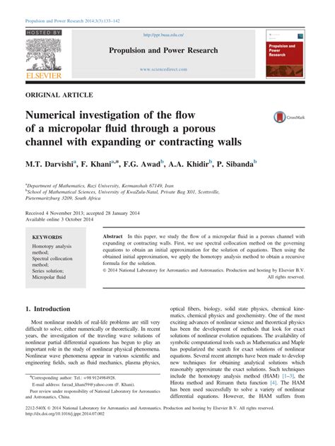 PDF Numerical Investigation Of The Flow Of A Micropolar Fluid Through A Porous Channel With