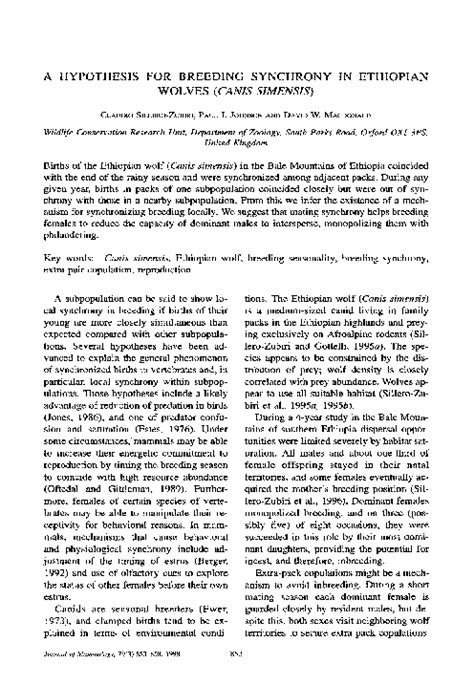 Pdf A Hypothesis For Breeding Synchrony In Ethiopian Wolves Canis Simensis