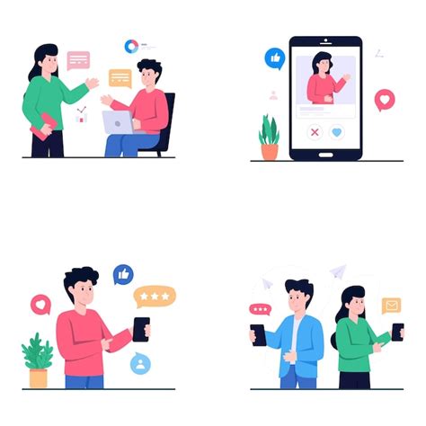 Premium Vector Pack Of Online Communication Flat Illustrations