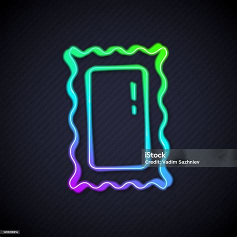 빛나는 네온 라인 침실 상점 검은 배경에 고립 된 무대 아이콘에 대한 큰 전체 길이 거울 벡터 거울에 대한 스톡 벡터 아트 및 기타 이미지 Istock