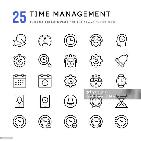Time Management Line Icons 24x24 Px Pixel Perfect Editable Stroke High Res Vector Graphic