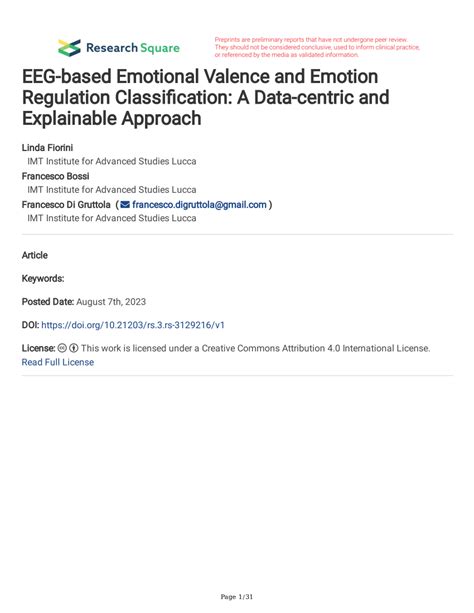 Pdf Eeg Based Emotional Valence And Emotion Regulation Classification A Data Centric And