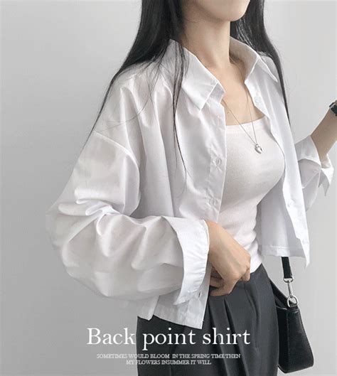 반전뒷트임 내추럴 루즈핏 여리 크롭 뒤트임 셔츠 남방 에이블리