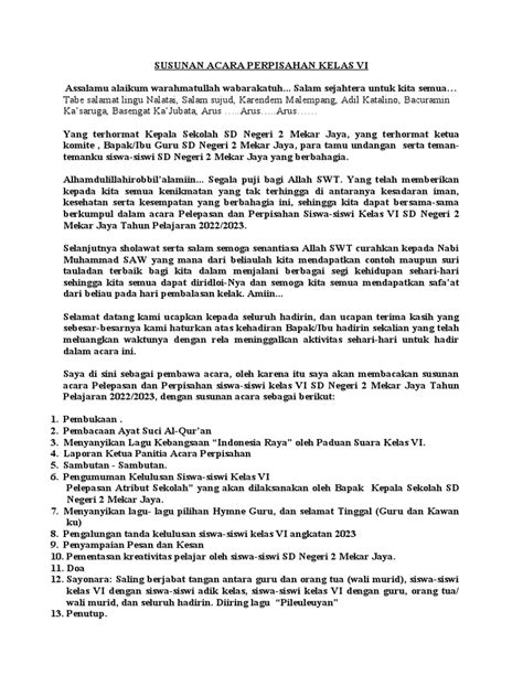 Susunan Acara Perpisahan Kelas Vi Pdf