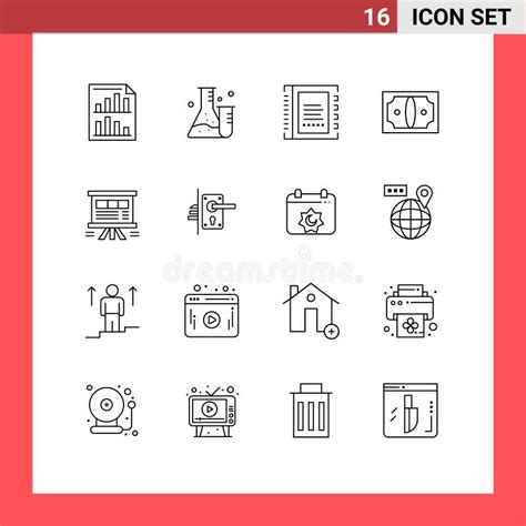 Set Of 16 Vector Outlines On Grid For Money Cash Science Business