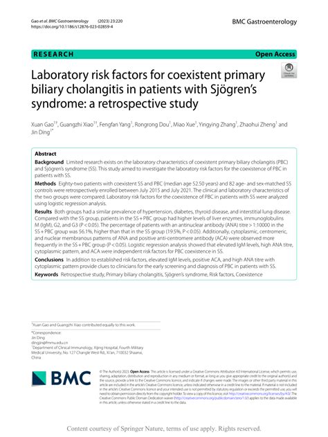 Pdf Laboratory Risk Factors For Coexistent Primary Biliary Cholangitis In Patients With