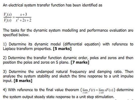 solved an electrical system transfer function has been
