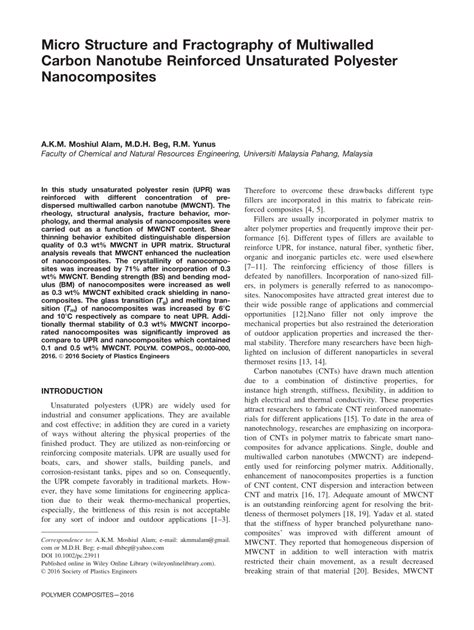 Pdf Micro Structure And Fractography Of Multiwalled Carbon Nanotube Reinforced Unsaturated