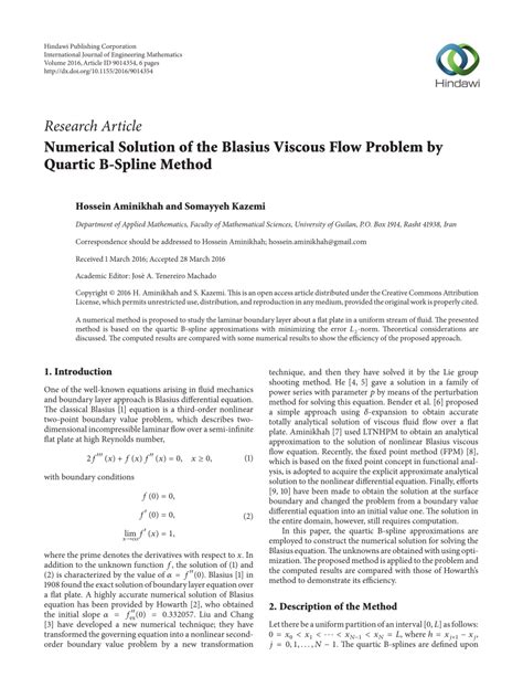 Pdf Numerical Solution Of The Blasius Viscous Flow Problem By Quartic