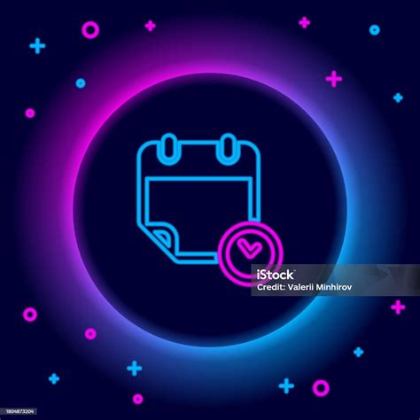 검은 색 배경에 격리 된 빛나는 네온 라인 달력 및 시계 아이콘 일정 약속 주최자 작업표 시간 관리 중요한 날짜 다채로운 개요