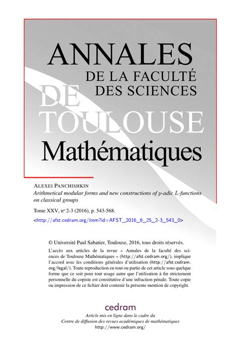 Pdf Arithmetical Modular Forms And New Constructions Of P Adic L