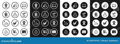 Set Infographic Of City Map Navigation Exclamation Mark In Triangle Folded With Location
