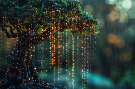 premium photo a digital artwork of a binary code tree with leaves as
