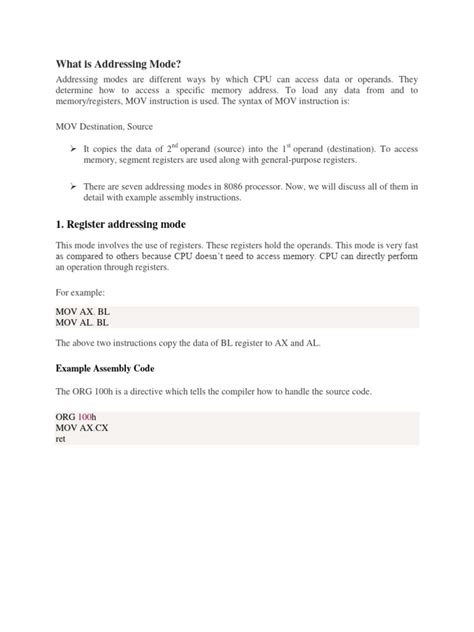 what is addressing mode pdf assembly language integrated circuit