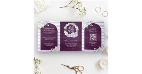 Lavender Roses Pumpkin Qr Code Plum Wedding Tri Fold Invitation Zazzle