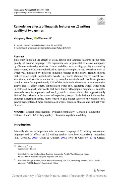 Remodeling Effects Of Linguistic Features On L2 Writing Quality Of Two Genres