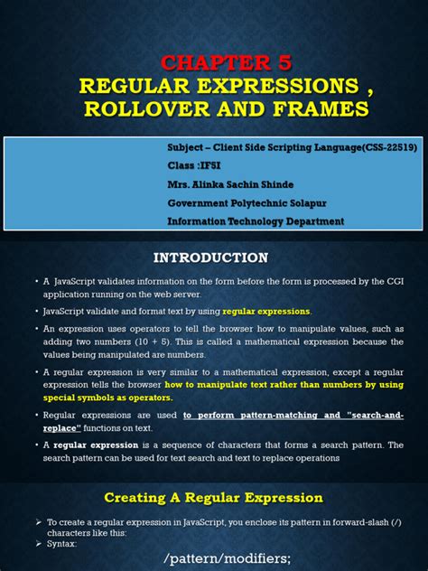 Chapter 5 Regular Expression Frames Rollovers Pdf Regular Expression Java Script