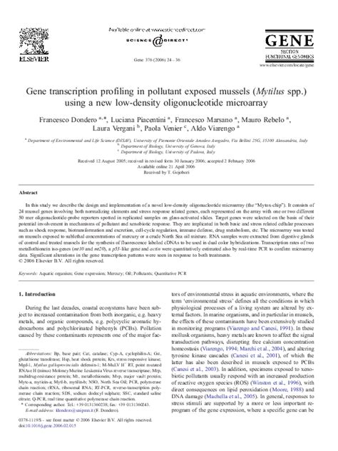 Pdf Gene Transcription Profiling In Pollutant Exposed Mussels Mytilus Spp Using A New Low