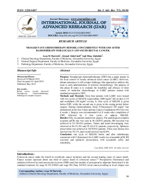 Pdf Multimodal Treatment Strategies For Locally Advanced Rectal Cancer Robert Rosenberg