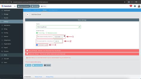 Breaks Setup Fareclock Support