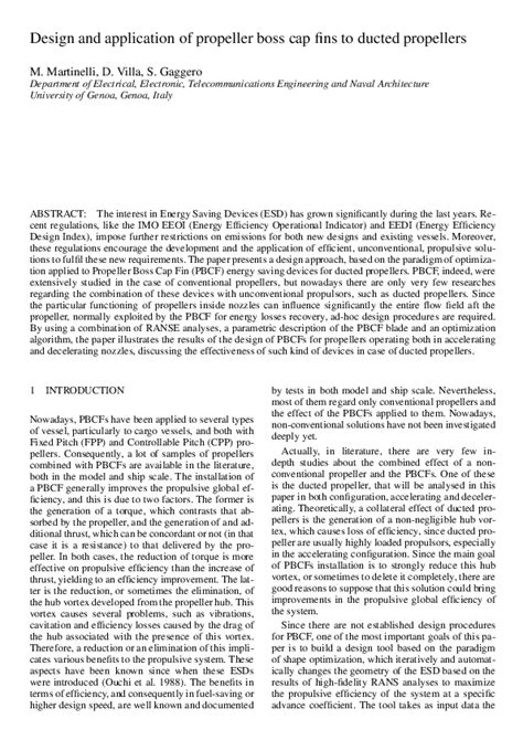 Pdf Design And Application Of Propeller Boss Cap Fins To Ducted Propellers