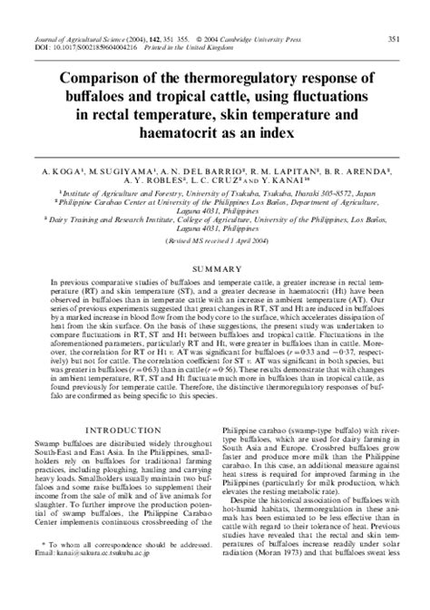 Pdf Comparison Of The Thermoregulatory Response Of Buffaloes And Tropical Cattle Using