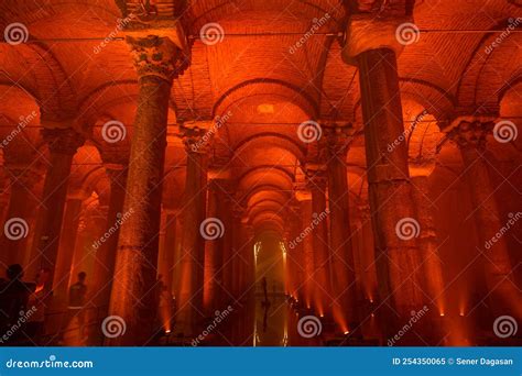 Basilica Cistern With Red Ambient Light Editorial Image Image Of