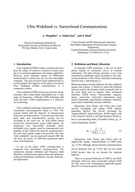 Pdf Ultra Wideband Vs Narrowband Communications