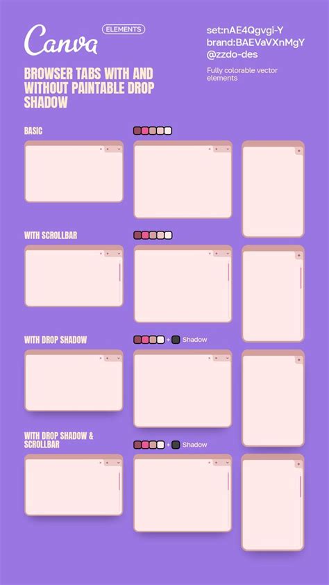 Canva Elements Browser Tabs With And Without Paintable Drop Shadow In
