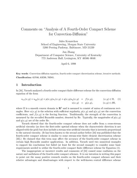 Pdf Comments On Analysis Of A Fourth Order Compact Scheme For Convection Diffusion