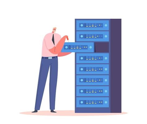 Premium Vector Sysadmin Servicing Server Racks Testing Or Repair