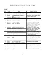 CS F Syllabus Pdf CS Introduction To Computer Science I Fall Calendar Week