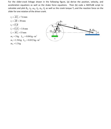 Solved For The Slider Crack Linkage Shown In The Following Chegg