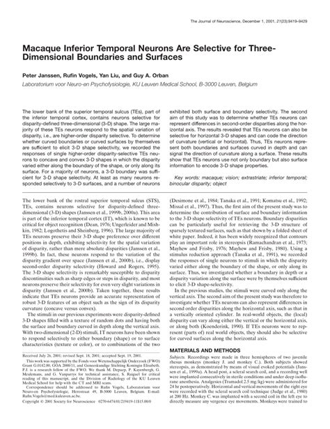 Pdf Macaque Inferior Temporal Neurons Are Selective For Three