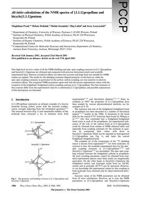 Pdf Ab Initio Calculations Of The Nmr Spectra Of 111 Propellane And Bicyclo 111 Pentane