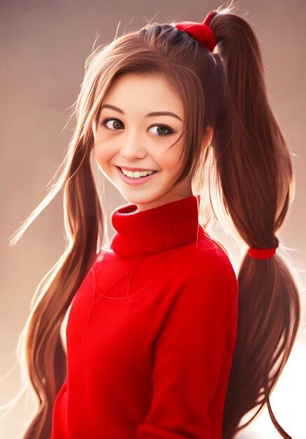 Premium Photo Beautiful Smiling Girl With Long Silky Hair Red Sweeter