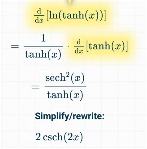 Hyperbolic Derivative What Identity Is Used In “sech2 X Tanhx