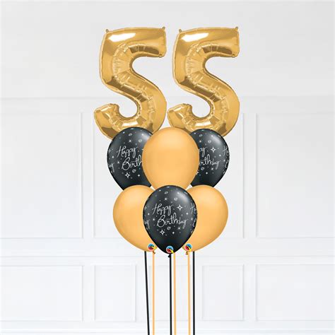 Customizable Number 55 Balloon Bouquet Gold Micro Foil Balloon With La