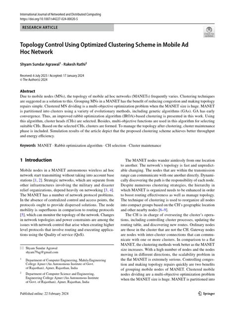 Topology Control Using Optimized Clustering Scheme In Mobile Ad Hoc
