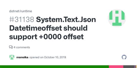 Systemtextjson Datetimeoffset Should Support 0000 Offset · Issue 31138 · Dotnetruntime · Github