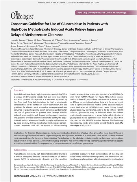 Pdf Consensus Guideline For Use Of Glucarpidase In Patients With High‐dose Methotrexate