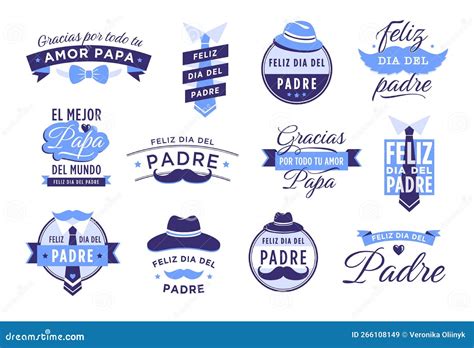 Feliz Dia Del Padre Badges Spanish Lettering Means Happy Fathers Day